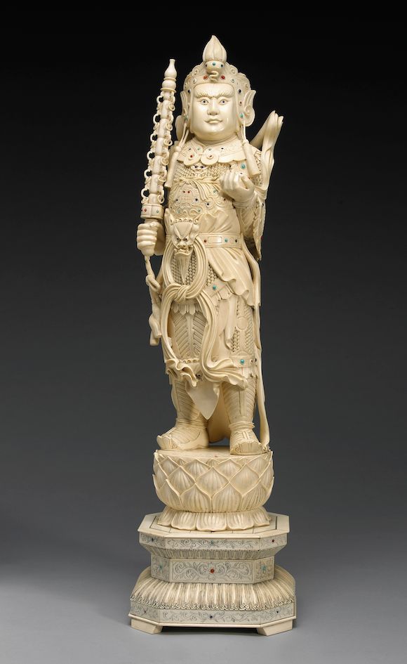 Bonhams : A large carved ivory figure of Weituo (Skanda) 20th Century