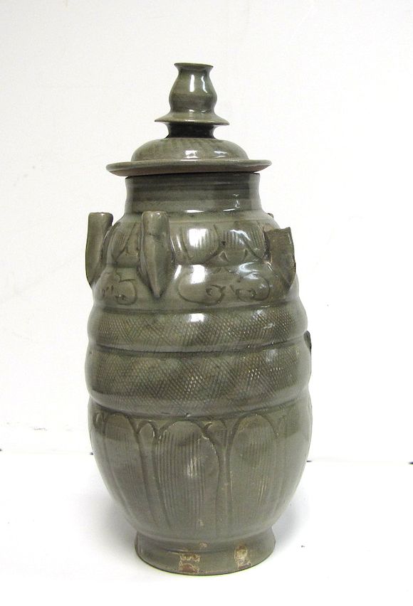Bonhams : A Yueyao celadon glazed stoneware burial jar and cover Five ...