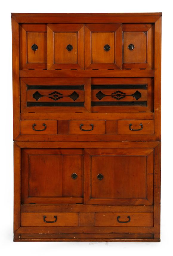 Bonhams : An Asian stained pine two-part mazuya cabinet