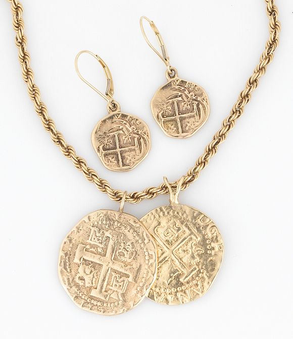 Bonhams : A collection of 14k gold coin motif jewelry