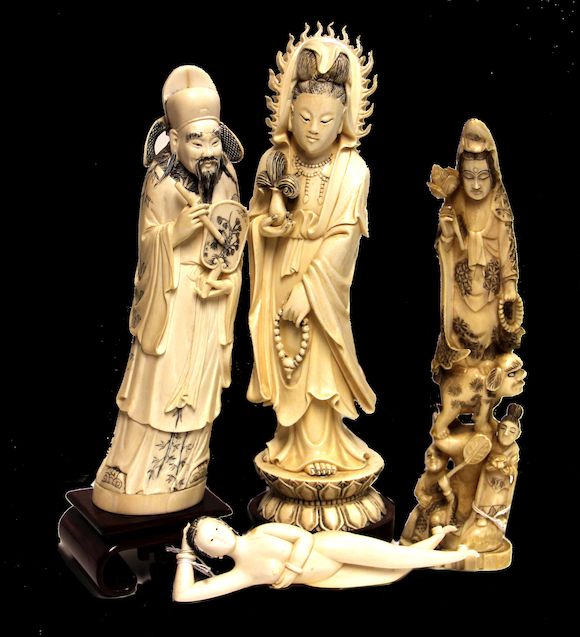 Bonhams : A group of four carved ivory figures 20th Century