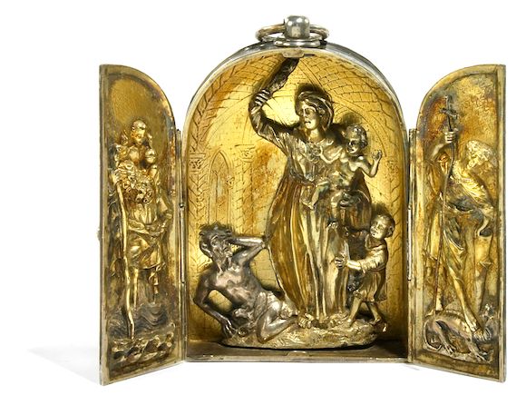 Bonhams : An Italian silvered and gilt metal relief triptych early 18th ...
