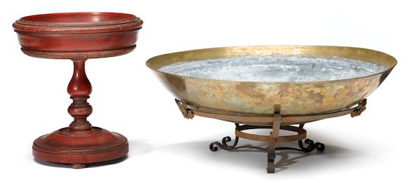 Bonhams : A scarlet painted treen pedestal bowl early 20th century