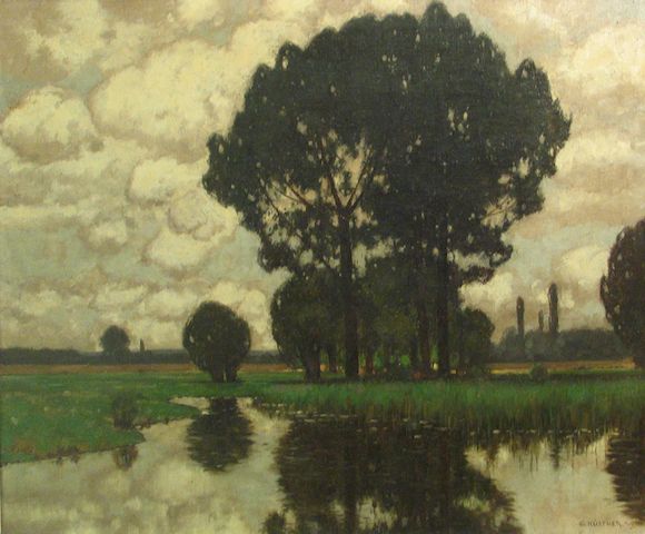 Bonhams : Carl Küstner (German, 1861-1934) Trees and reflections 30 x ...