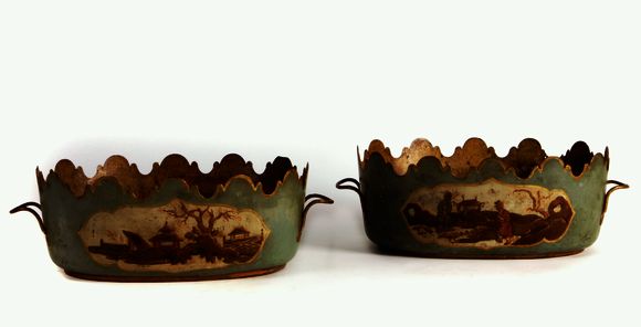 Bonhams : A pair of Regency style chinoiserie decorated chestnut baskets