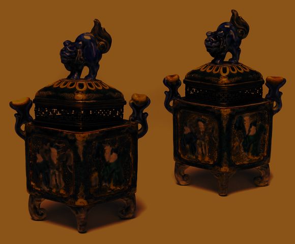 Bonhams : A pair of small Japanese Kutani porcelain diamond section ...