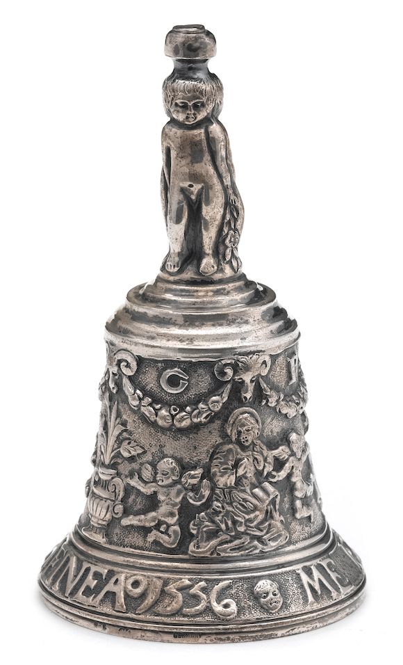 Bonhams : A German silver antique reproduction figural table bell Maker ...