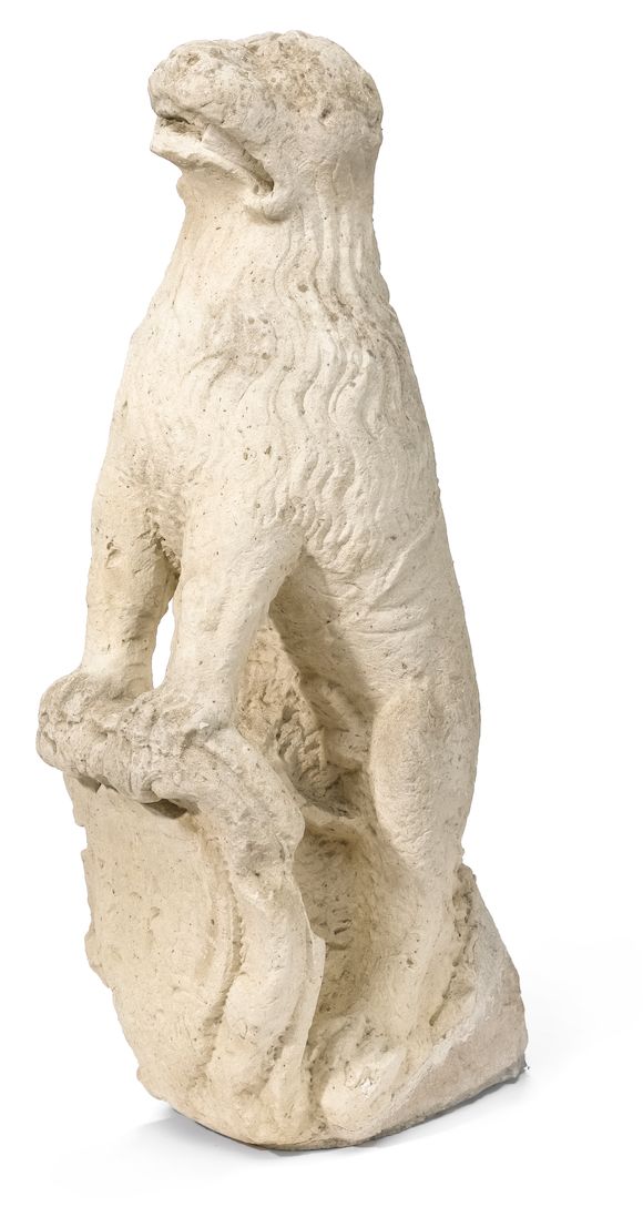 Bonhams : A Continental Baroque carved limestone figure of a lion with ...