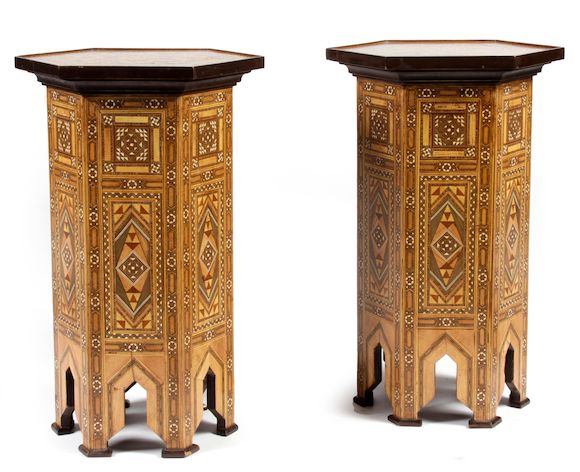 Bonhams : A pair of Levantine style inlaid mosaic end tables