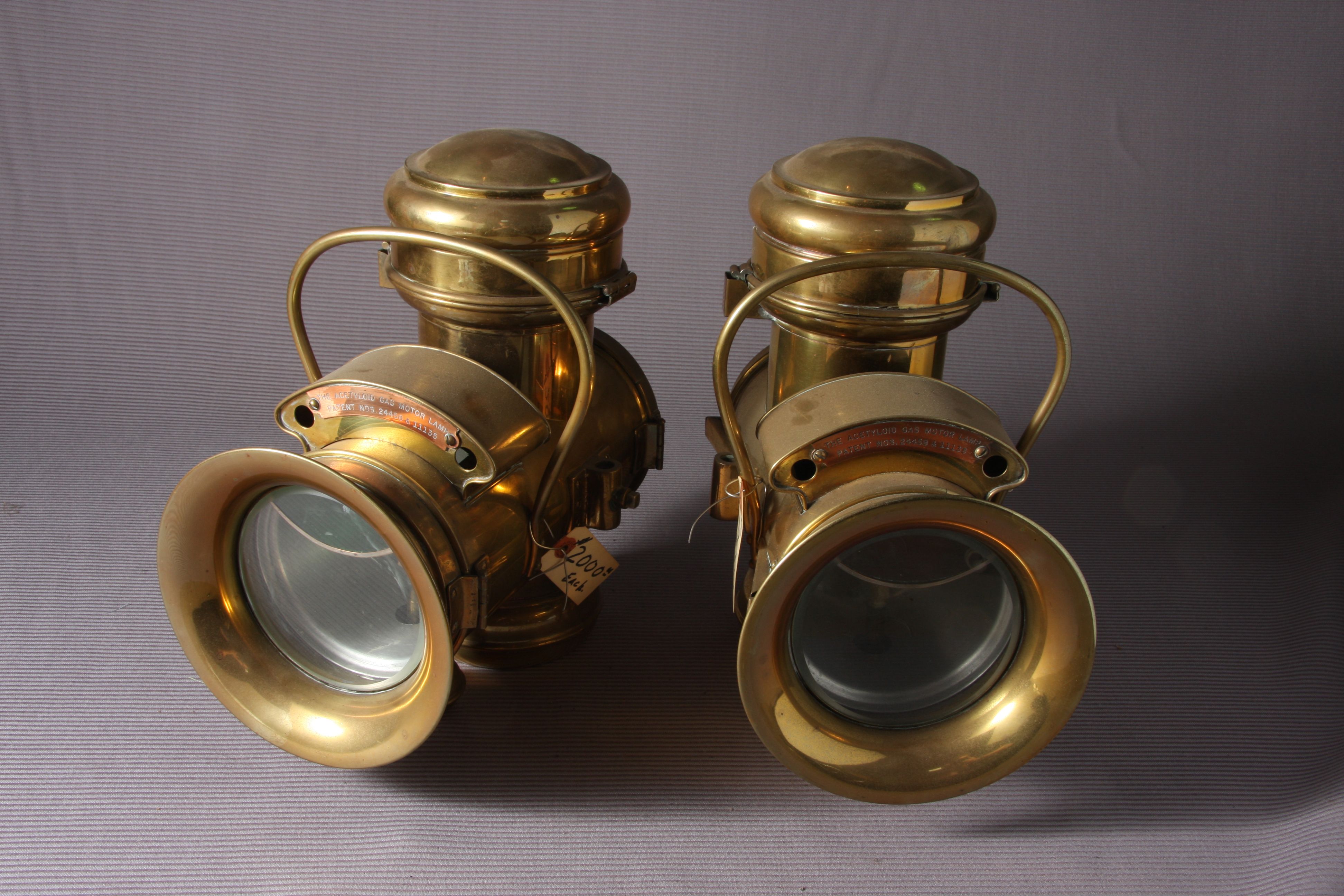 Bonhams Cars : A pair of Acetyloid gas motor lamps,