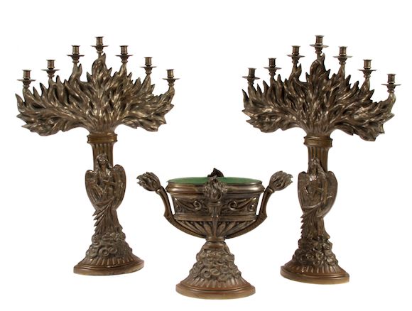 Bonhams : A Renaissance style patinated bronze table garniture