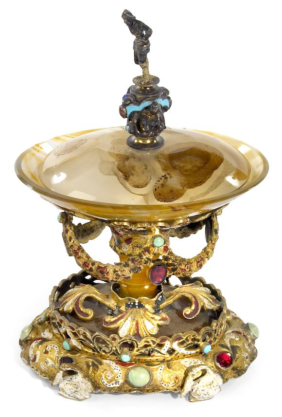 Bonhams : A Continental silver gilt, gem set and enamel mounted agate ...