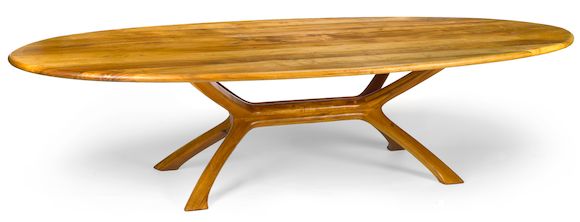 Bonhams : A California Studio carved koa wood dining table 1970s