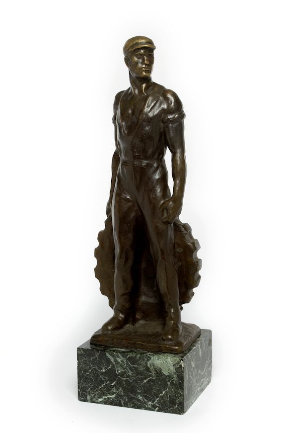 Bonhams : A patinated bronze patinated bronze figure of a worker after ...