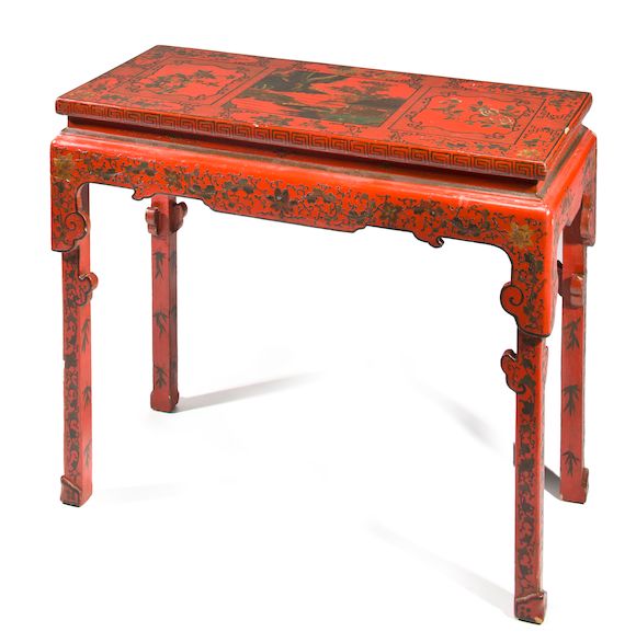 Bonhams : A Chinese gilt decorated red lacquer hall table first half ...