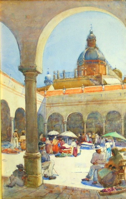 Bonhams : James Garden Laing, RSW (British, 1852-1915) A sunny market square sight 17 1/4 x 11 1/2in