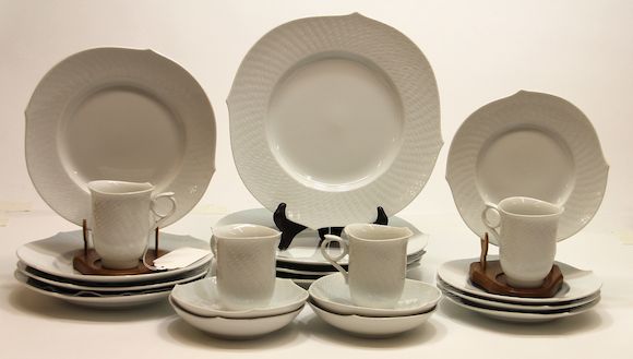 Bonhams : A Meissen porcelain dinner service for four in the White Wave ...