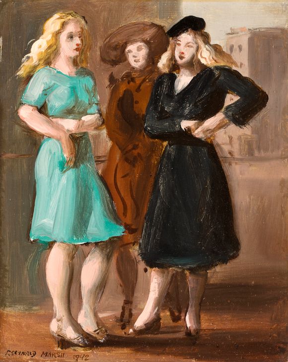Bonhams : Reginald Marsh (American, 1898-1954) Three women standing on ...