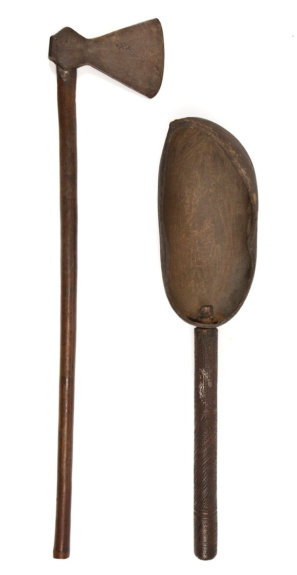 Bonhams : Large Fiji Islands Handled Scoop and Fighting Axe, Republic ...