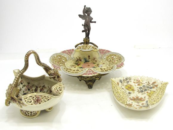 Bonhams : Three pieces of Hungarian Zsolnay of Pécs reticulated earthenware