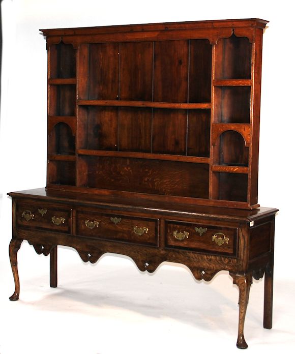 Bonhams : A George III oak plate rack together with a George II cross ...