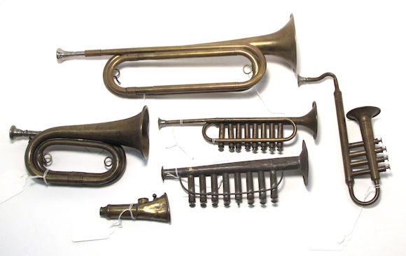 Bonhams : A lot of two bugles and four other instruments