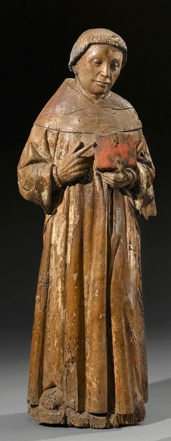 Bonhams : A French carved oak figure of a Franciscan monk possibly ...
