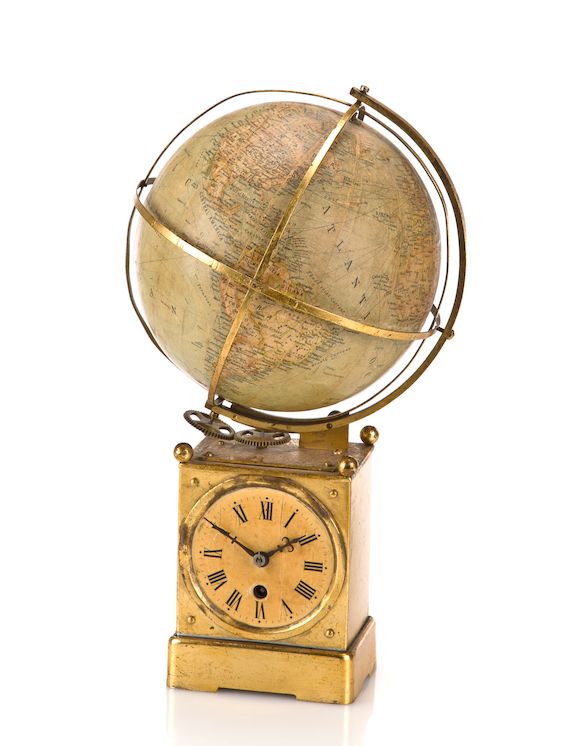 Bonhams : A terrestrial globe mounted on a clock circa 1900 15 x 9 in ...