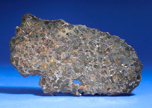Bonhams : American Brenham Pallasite – Complete Slice with Fusion Crust