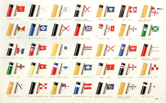 Bonhams : Flags & Funnel colors of shipping lines 20th century 16 x 21 ...