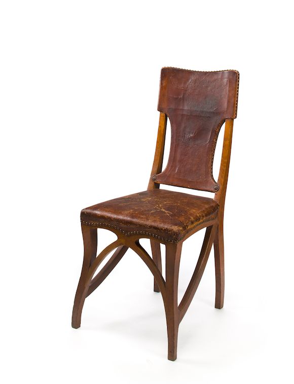 Bonhams : A Eugene Gaillard carved oak and leather sidechair circa 1900
