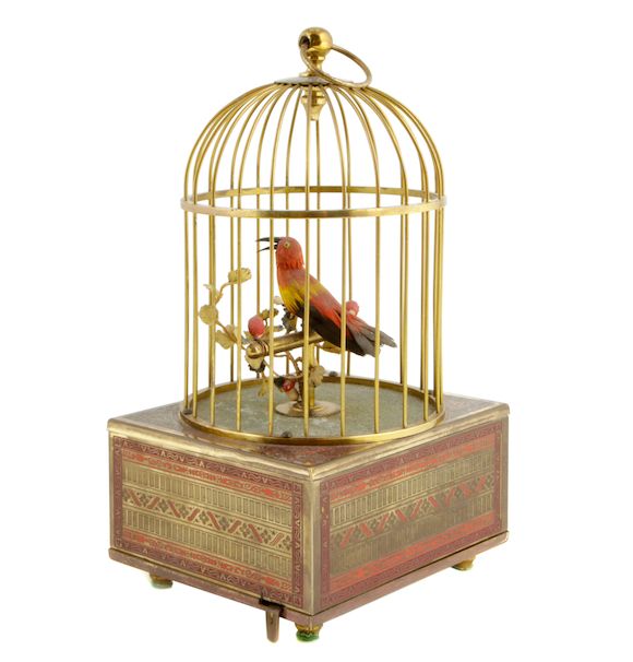 Bonhams : A French musical singing bird in a gilt metal cage