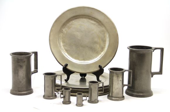 Bonhams : An assembled graduated set of seven pewter measure and eight ...