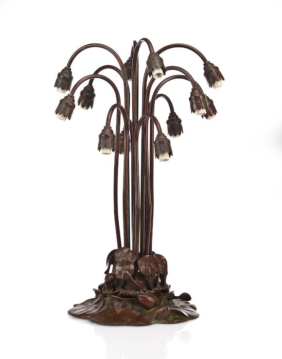 Bonhams : A Tiffany Studios patinated-bronze twelve-light lily lamp ...