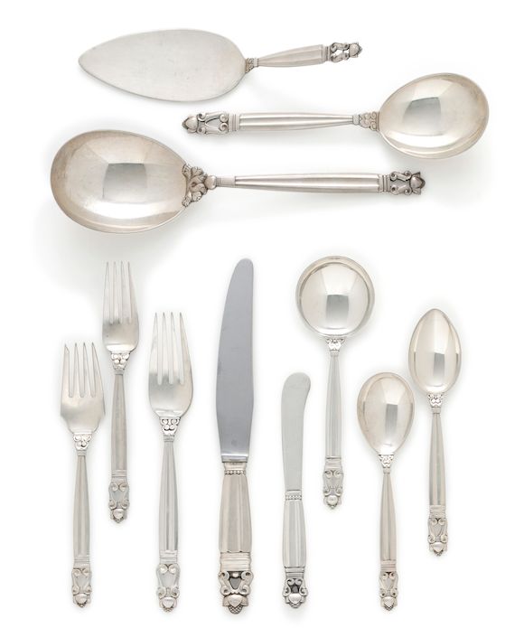 Bonhams : A Georg Jensen silver Acorn pattern partial flatware service ...