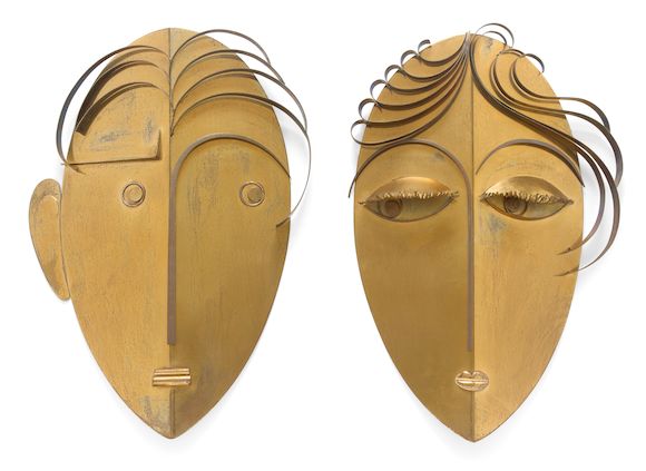 Bonhams : A pair of highly stylized Franz Hagenauer brass male and ...