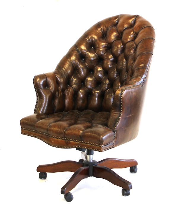 Bonhams : A Victorian style brass tack trimmed tufted tan leather and ...