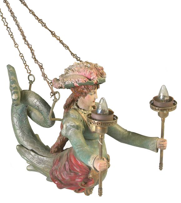 Bonhams : A Jo Mead painted plaster two light hanging light fixture