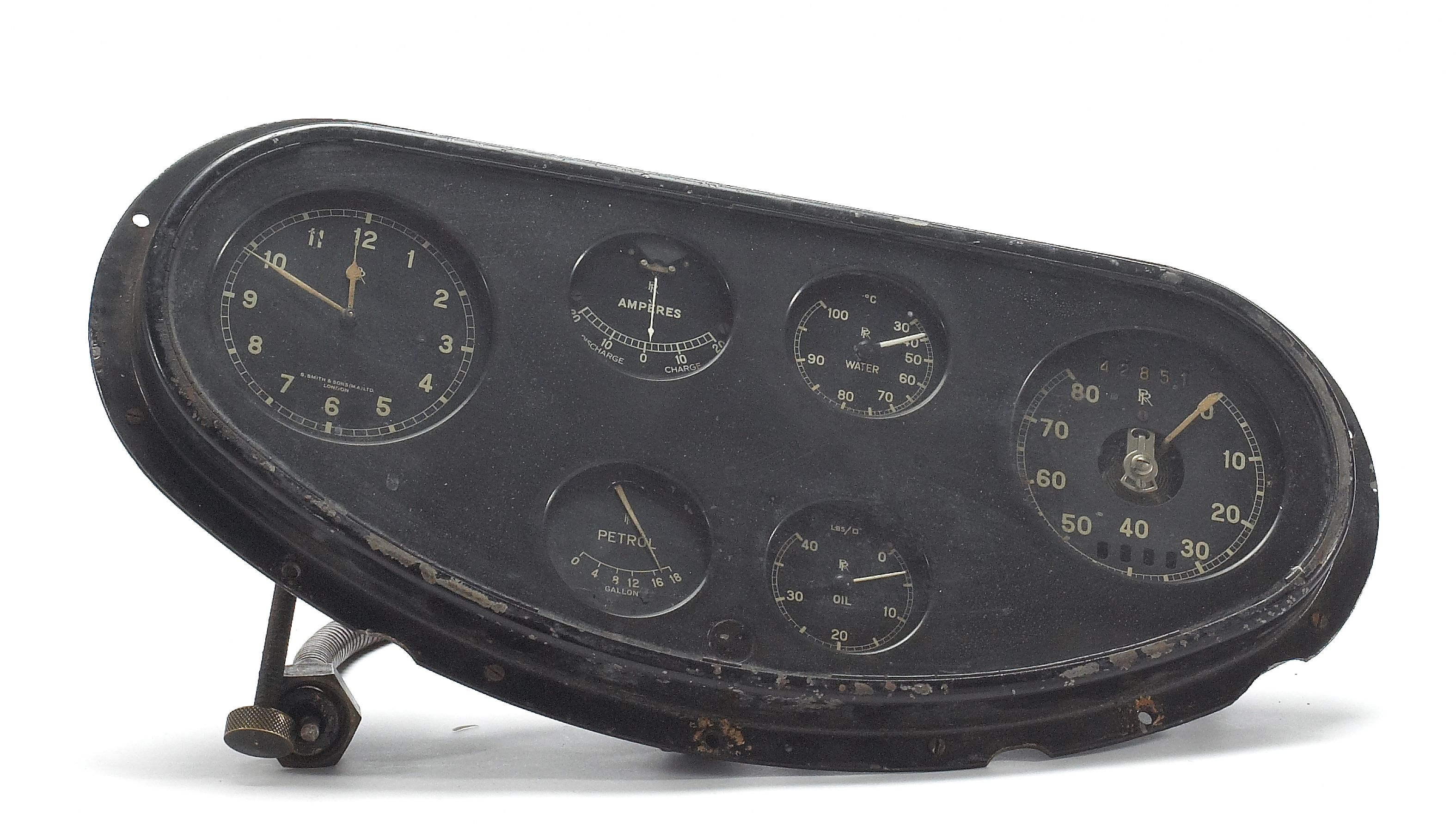 Bonhams Cars : A Rolls Royce 20/25 instrument panel with gauges,