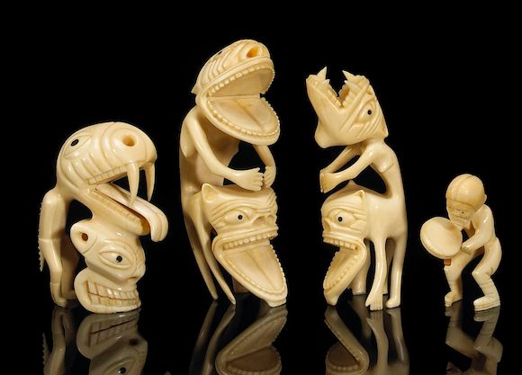 Bonhams : Four Greenland Eskimo ivory figures