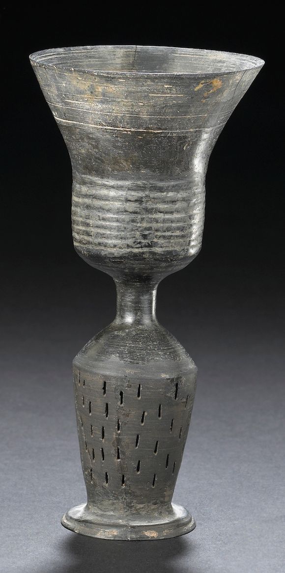 Bonhams : A black earthenware stem cup Neolithic Period, Longshan Culture