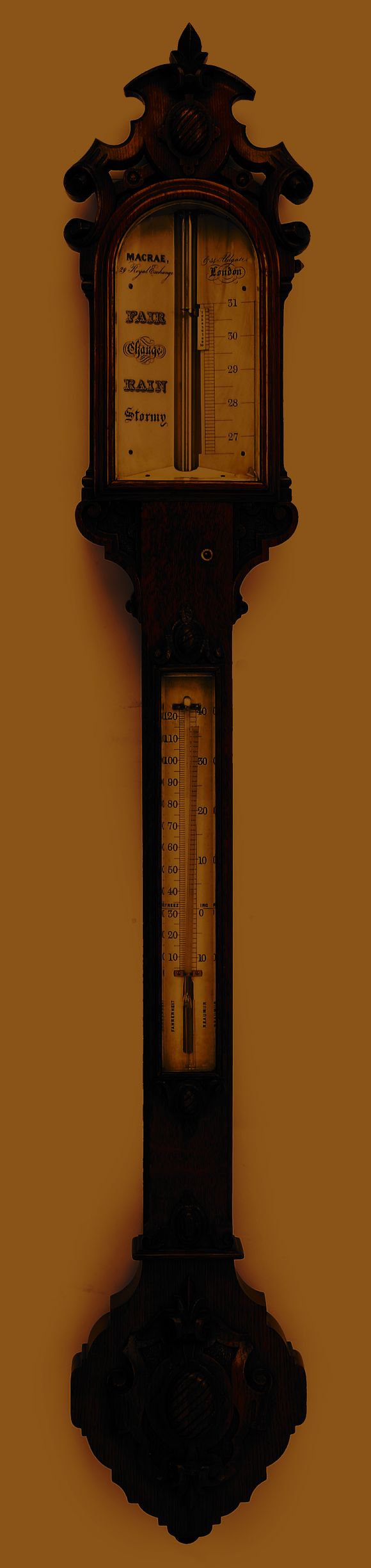 Bonhams : An early Victorian carved oak stick barometer second quarter ...