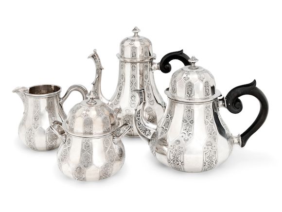 Bonhams : A Belgian silver individual four piece tea and coffee service ...