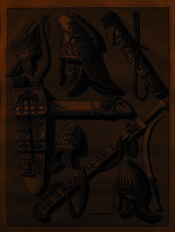 Bonhams : A group of four etchings featuring armor and weaponry and ...