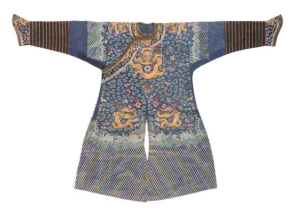 Bonhams : A blue silk gauze dragon robe with embroidered decoration ...