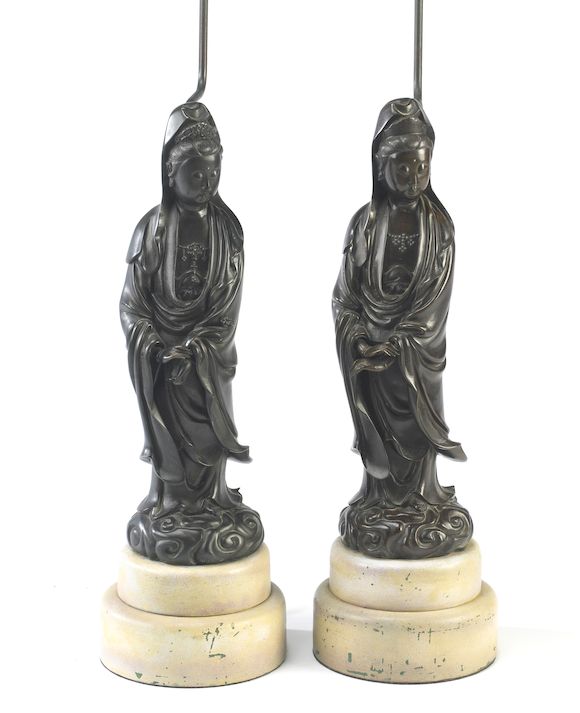 Bonhams : Two cast bronze figures of Guanyin Late Qing/Republic Period