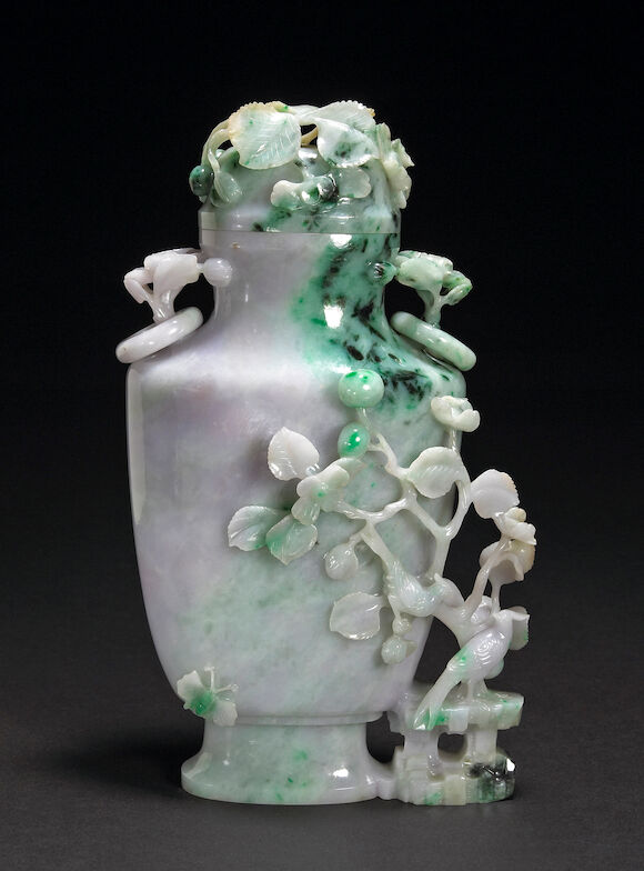 Bonhams : A lavender and green jadeite vase and cover 20th Century