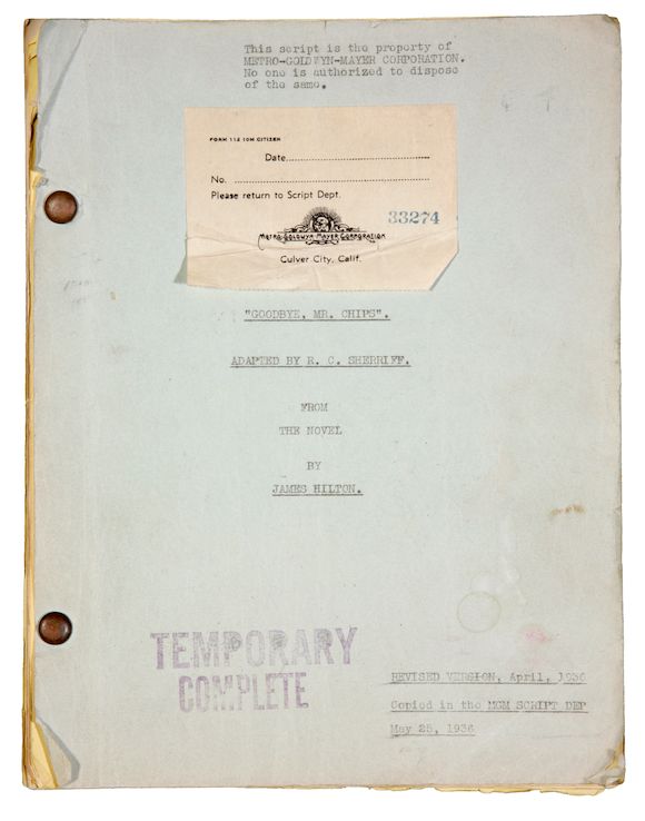 Bonhams : Thalberg/Shearer copy of Goodbye Mr. Chips script