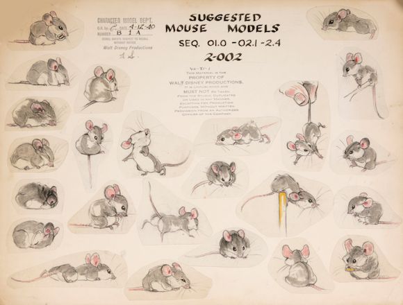 Bonhams : Eight Walt Disney model sheets from various films