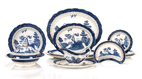 Bonhams : A Booths glazed ceramic "Real Old Willow" pattern part table ...